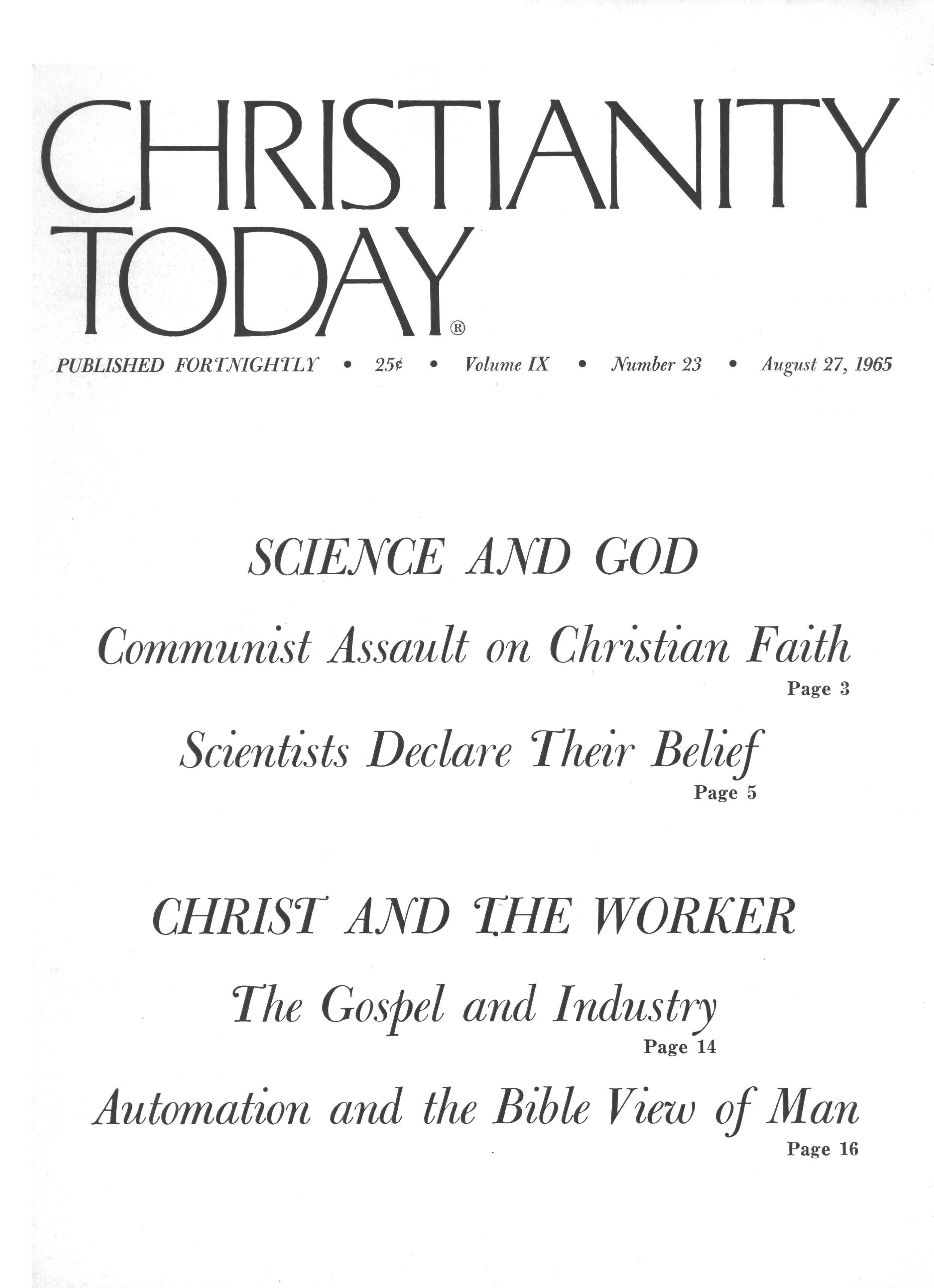 August 27, 1965 - Volume 9, Issue 23 - Christianity Today