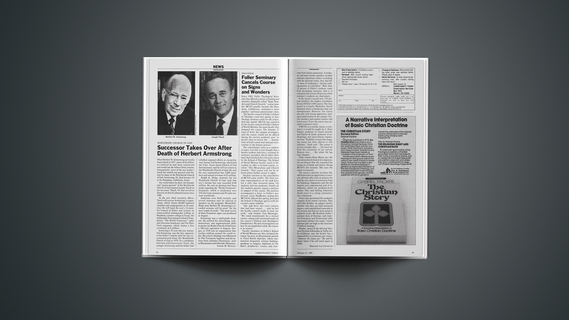 Successor Takes over after Death of Herbert Armstrong - Christianity Today