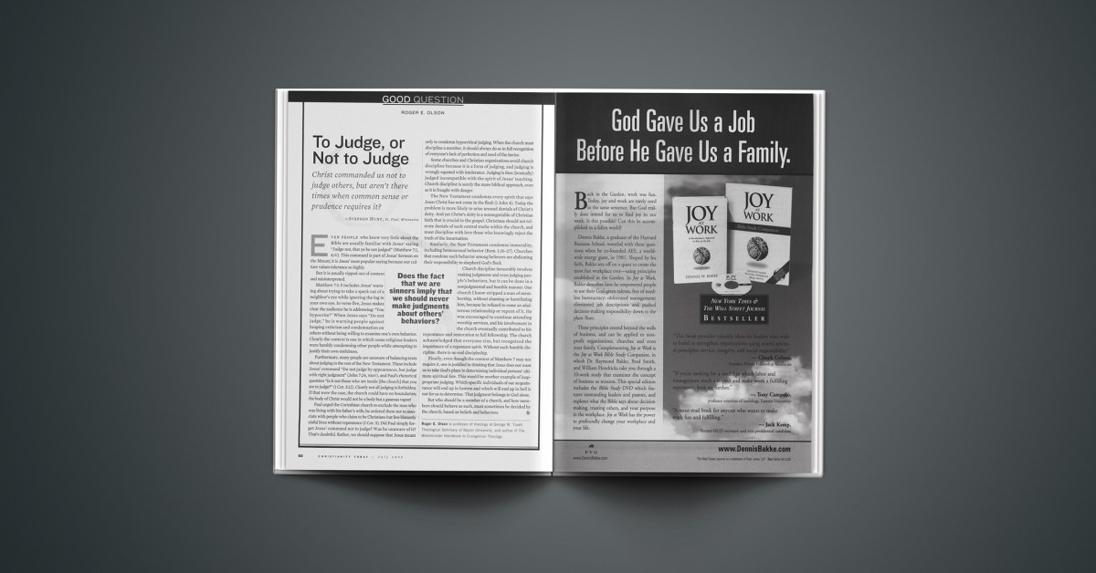 To Judge, or Not to Judge - Christianity Today